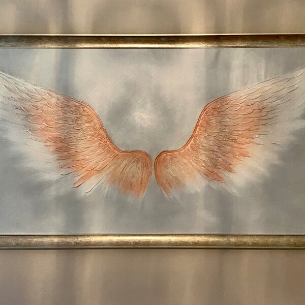 Large Pink Angel Wing Oil Painting on Canvas, Abstract Original Modern ...