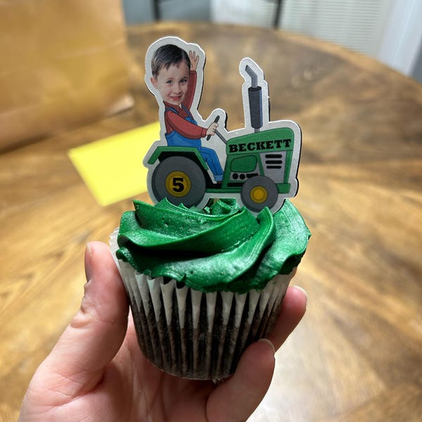 Tractor Farmer Birthday Cupcake Toppers | Photo Cupcake Toppers ...