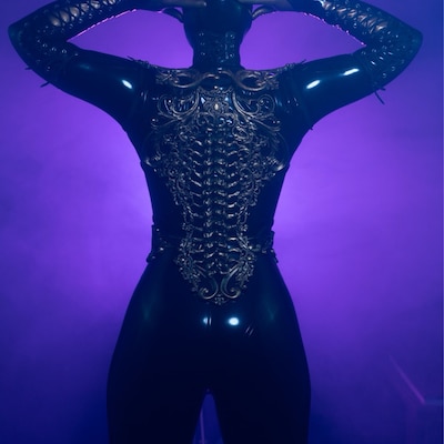 Silver Filigree Metallic Rubber Latex Ornate Collar Shoulder Armour ...