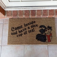 Labyrinth Welcome Mat Come Inside and Have A Nice Cup of Tea Worm Coir ...