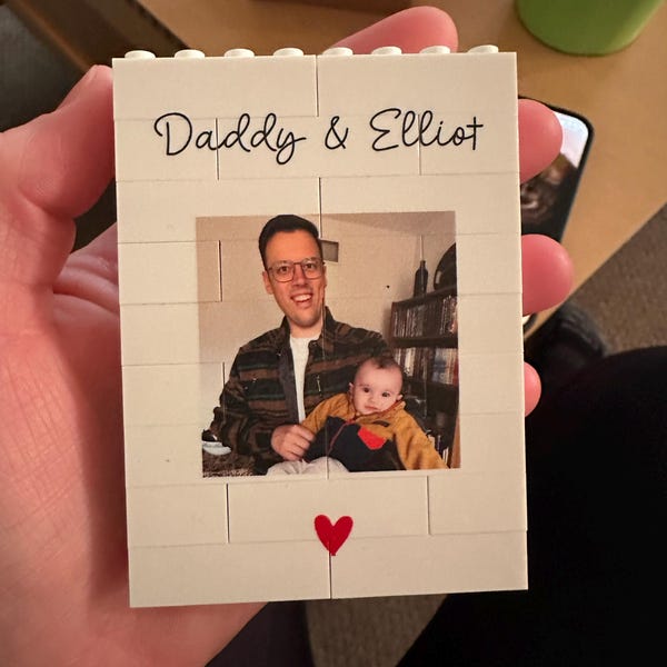 Personalised Daddy & Me LEGO® Brick Photo Block, Gift for Dad, White ...