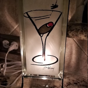 Martini Lighted Glass Block Light, Mancave Gift, Retro Martini Bar Lamp ...