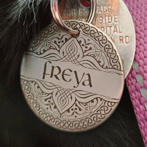 Personalized Pet Tag - Elven Scrollwork With Celtic Border - Custom Dog ...