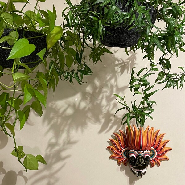 Ceylonese Wooden Hand Carved Traditional Gini Raksha fire Demon Mask ...