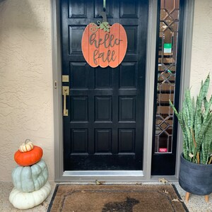 Pumpkin Door Hanger, Hello Fall Door Sign, Rustic Wood Sign, Hanging ...