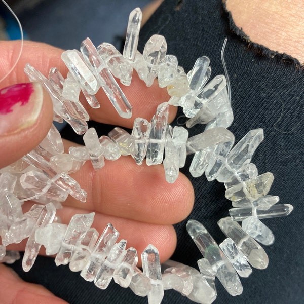 Slender Tiny Clear Quartz Crystal Points Beads Polished Crystal Stick ...