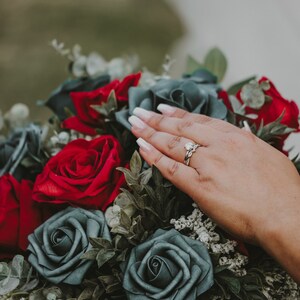 Deep Red, Blush Pink, & White Artificial Bridal Bouquet Real Touch ...