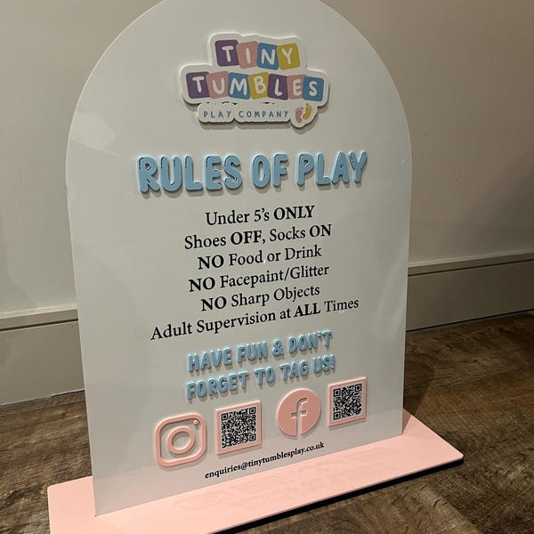 Custom Perspex Soft Play Rules Sign, Logo Play Rules Sign, Business ...