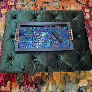 Ottoman Tray. Serving Tray. Vanity Tray. Black Wood. Iridescent Purple ...