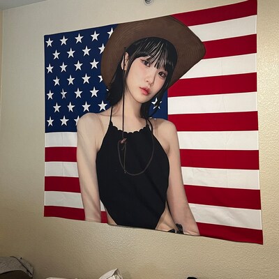 Le Sserafim Pink America Flag Tapestry, Kpop Room Merch, Gift for Le Sserafim FEARNOT Kpop Fan ...