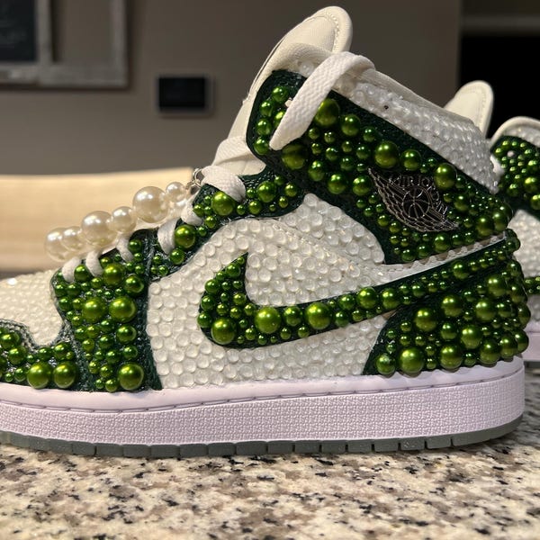 Fully Blinged Jordan 1 Mids- Silver Black White, Custom Rhinestone ...