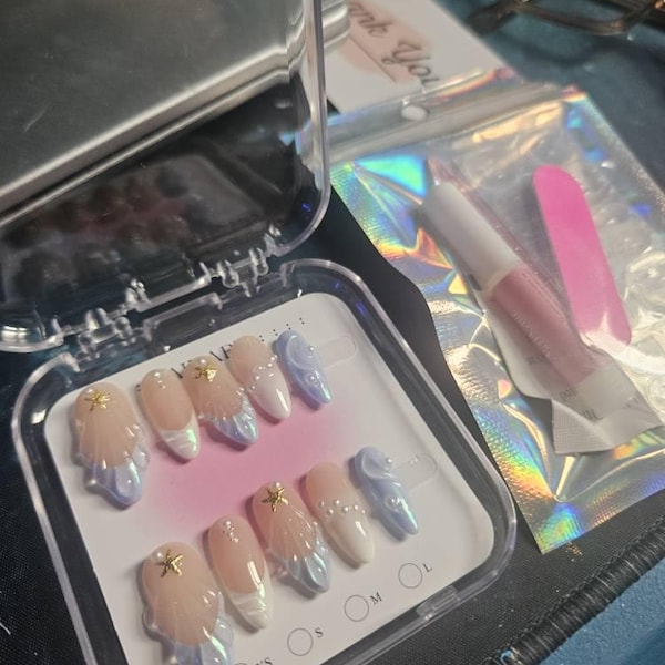 Mermaid Shell Press on Nails | 3D Pearl & Starfish Ocean Nail Art ...