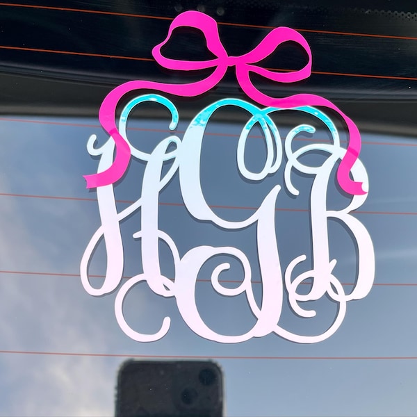 Coquette Bow Monogram Car Decal, Coquette Monogram Car Decal, Feminine ...
