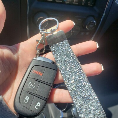 Silver Black Rhinestone Crystal Wristlet, Bling Keychain Bracelet ...