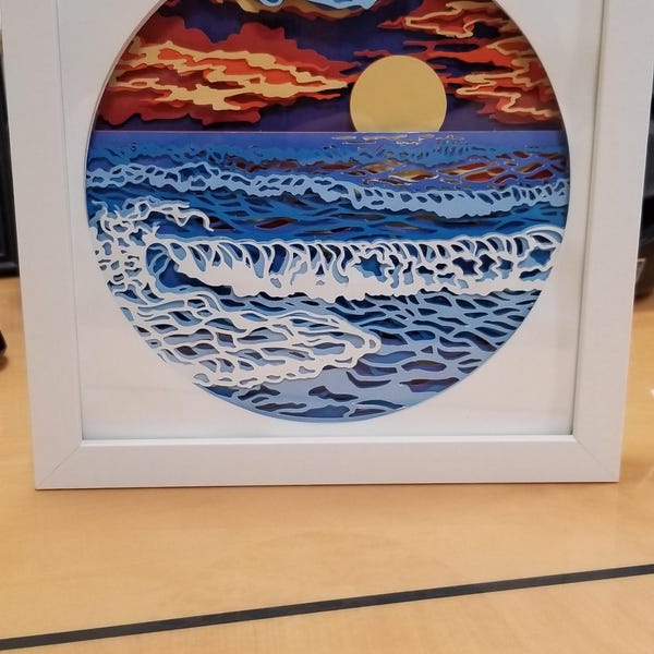 3D SVG Beach Sunset Shadow Box, Sunset 3D Svg, Beach 3d Svg, Waves 3d ...