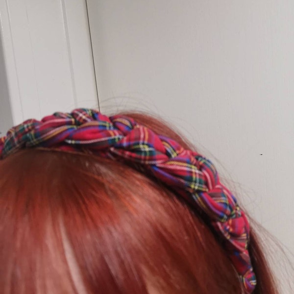 Red Christmas Plaid Braided Headband,woven Plait Headband,tartan Fabric Headband,headbands for ...
