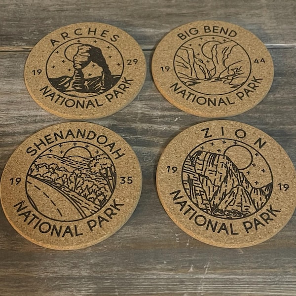 Engraved National Parks Cork Coaster Set - Pick Any 4, Personalized - Etsy