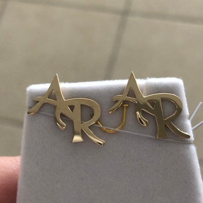 Custom Initial 14K 18K Solid Gold Cufflinks, Personalized Wedding Letters Cufflinks, Bespoke ...