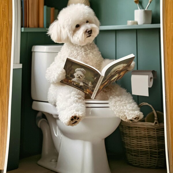 Brown Cockapoo on the Loo, Funny Toilet Humour Dog Print - Etsy