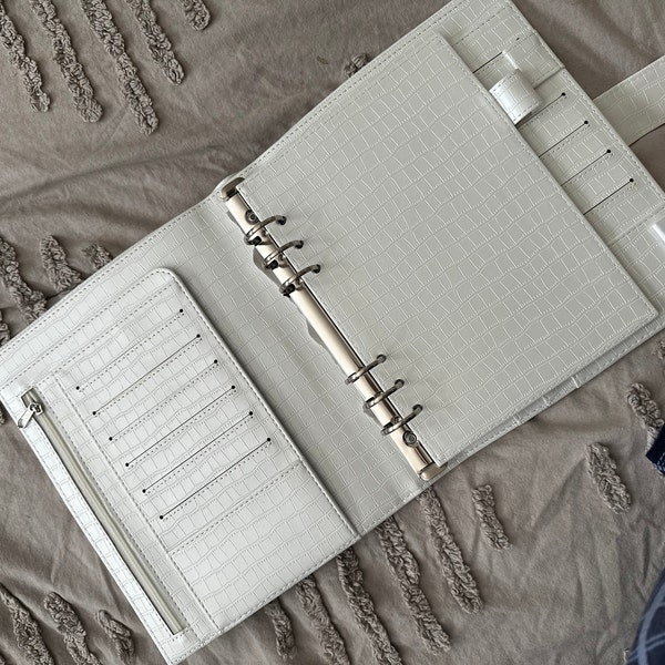 A5 Croc Planner | 100% Vegan Leather | 6 Rings| White | Emerald Green ...