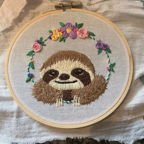 Sloth Hand Embroidery PDF Pattern , DIY Modern Embroidery Hoop Art ...