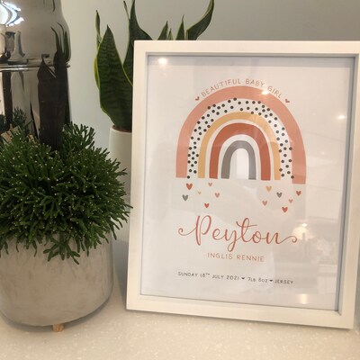 DIGITAL DOWNLOAD New Baby Print Birth Print Personalised Baby Gift Pink ...