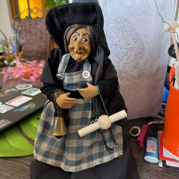 German Vintage Good Luck Kitchen Witch Doll Fairy Witch Figurine Flying ...