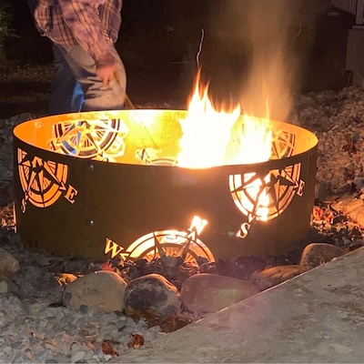 Compass Fire Ring, Compass Rose, Fire Pit, Corten Outdoor, Map ...