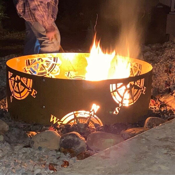 Compass Fire Ring, Compass Rose, Fire Pit, Corten Outdoor, Map ...