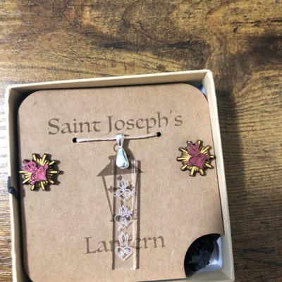 Catholic Stud Earrings, Sacred Heart of Jesus, Jerusalem Cross, and ...