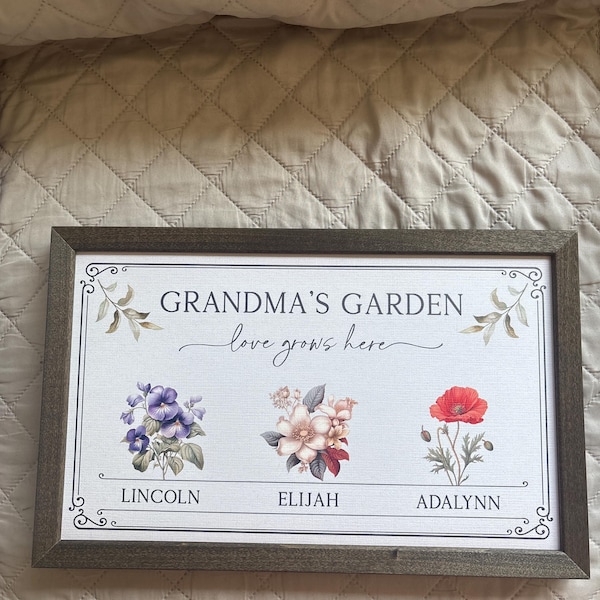 Framed Birth Month Flowers Sign, Grandma's Flower Garden Sign, Mom's ...
