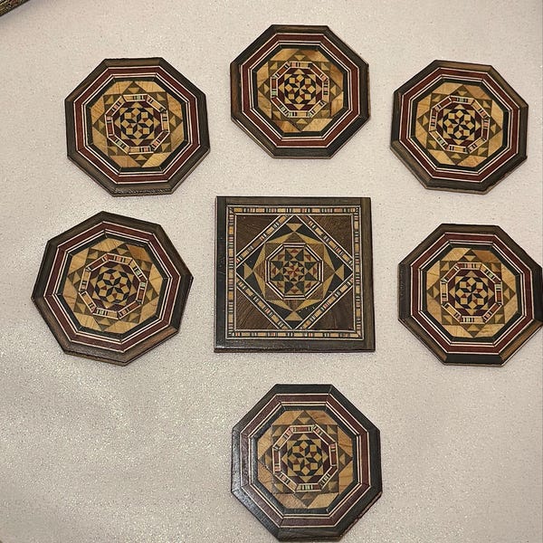 Rectangular Tray, Vintage Wood and Shell Inlay,handmade Square Serving ...