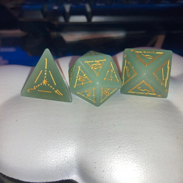 Green Jade DND Dice Set, Aventurine Sharp Edge D&D Dice Set, Dungeons ...