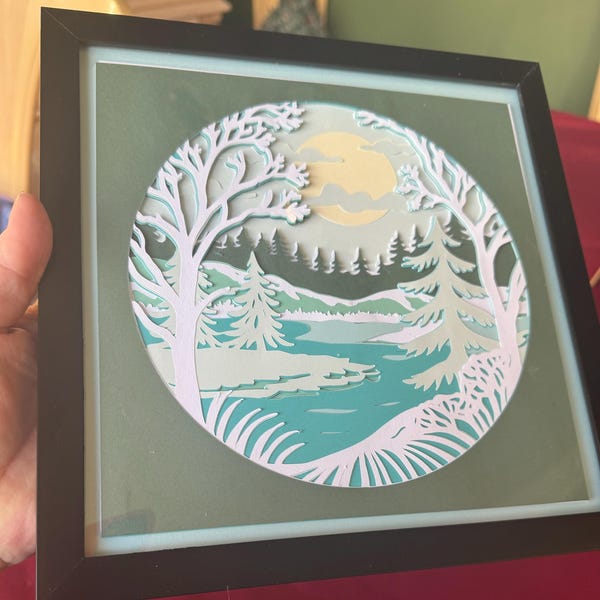 Mountain Landscape Shadow Box SVG Template, 3D SVG Shadowbox, DIY Cabin ...