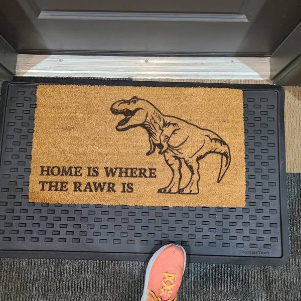 Dinosaur T-rex Home is Where the Rawr is Doormat - Funny Doormat ...