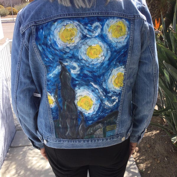 Hand-painted Van Gogh Starry Night Denim Jacket - Etsy