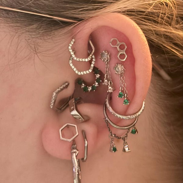 Dainty Triple Chain Pink Ruby CZ Helix Piercing, Cartilage Piercing 20g ...