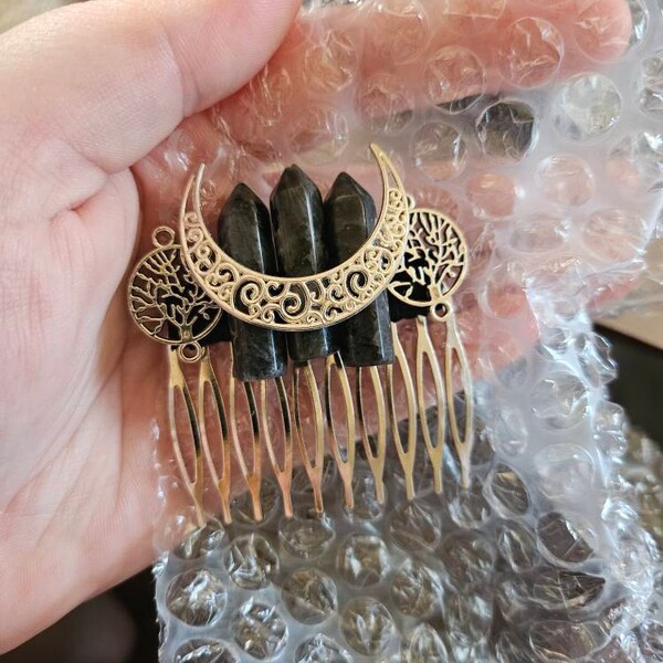 Black Labridorite Hair Comb - Etsy