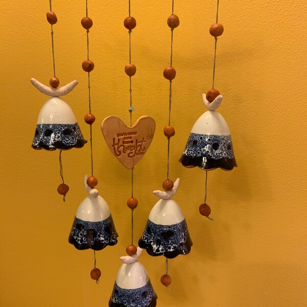 Ceramic Fairies- Blue Angel Michael, Wind Chime, Home Decor, Blue Bells ...
