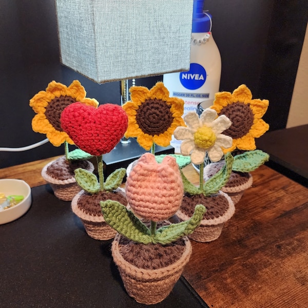 Flower in a Pot Crochet PATTERNS Set; 5 Crochet Flower Patterns PDF ...
