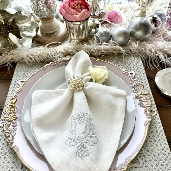 Embroidered Napkins | Letter Monogrammed Napkins | Dinner Napkins ...