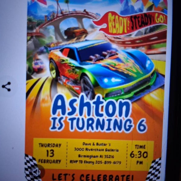 Race Car Birthday Invitation: Hot Cars Party (Printable + Video + Thank ...