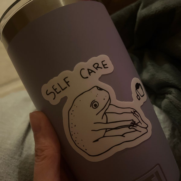 Funny Frog Self Care Sticker, Funny Frog Self Care Retro Sticker, Funny ...