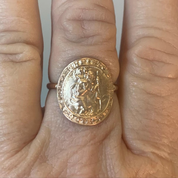 St. Christopher Ring, 14K Gold Filled Religious Medallion Ring, Gold ...