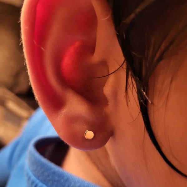 14K Gold Flat Back Studs • Comfort Studs • Sleep in Earrings • Push in Flat Back • Ear Stack ...