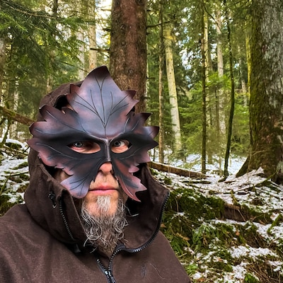 Leather Mask Druid Leaf Maple Autumn Natural Wiccan Masquerade Green ...