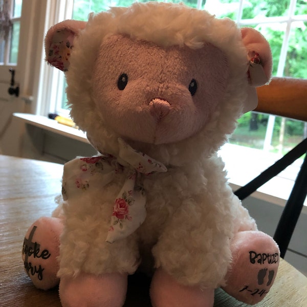 Baptism Lamb, Personalized Baptism Gift, Stuffed Lamb Baptized Gift ...