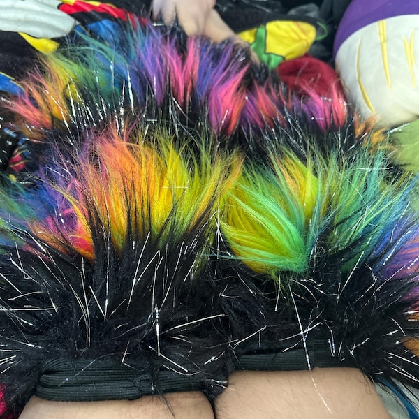 RAINBOW Rave Fluffies, Fuzzy Leg Warmers Rave Furry Boot Covers ...