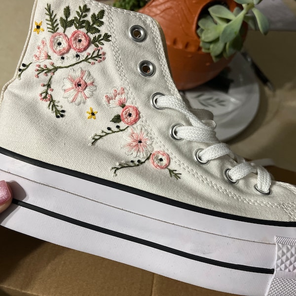 Embroidered Converse/ Wedding Converse Platform/custom Converse Pink ...