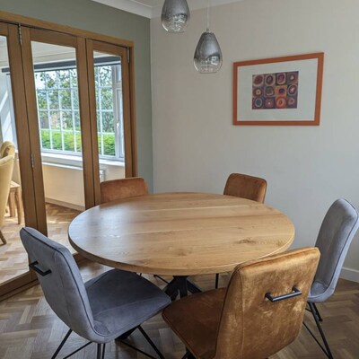 Bespoke Scandi Style Solid Wood Oval Dining Table With Ribbed Pillar ...